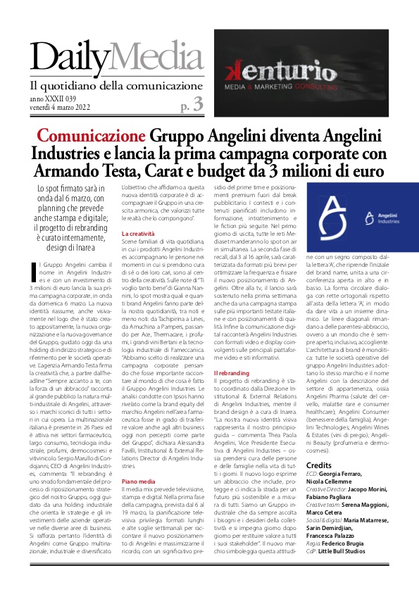 Gruppo Angelini diventa Angelini Industries e lancia la prima campagna ...